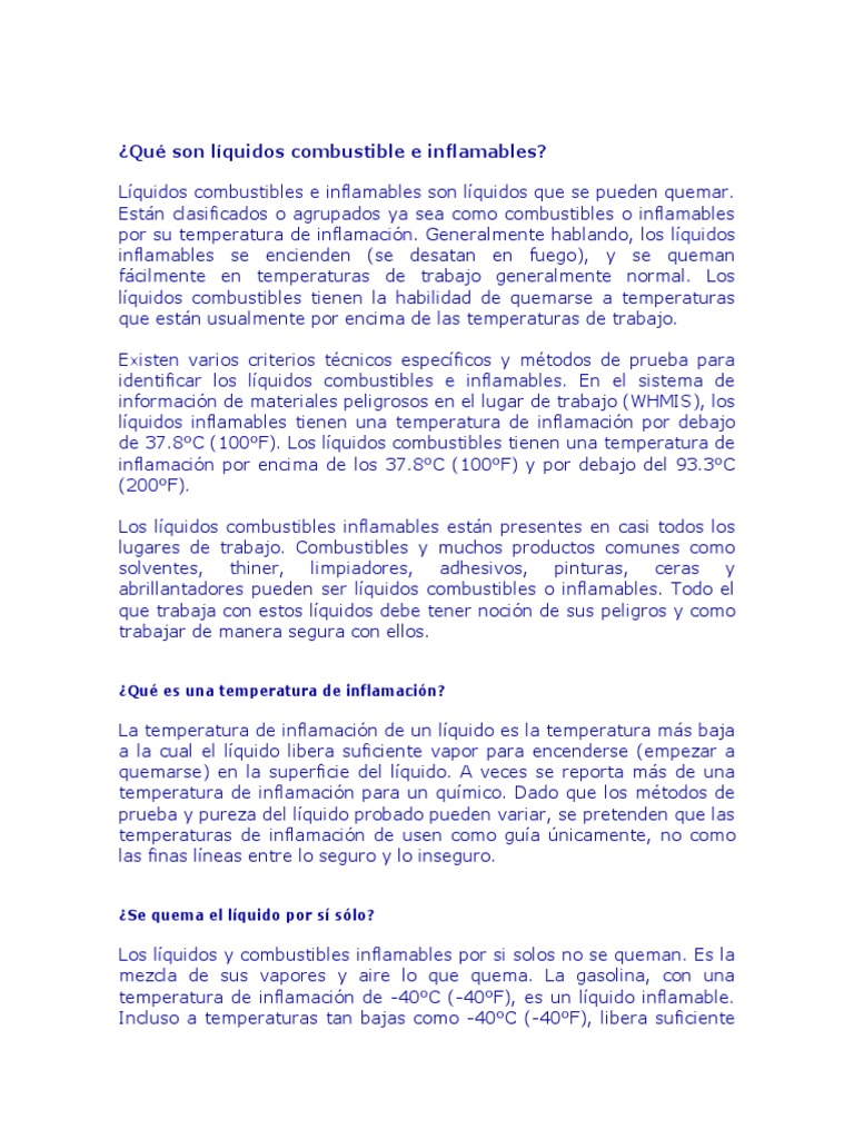 Qué Son Líquidos Combustible e Inflamables | PDF | Líquidos | Combustión