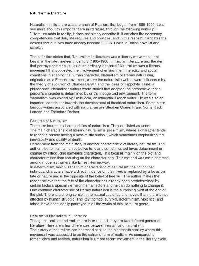 Naturalism in Literature | PDF | Realism (Arts) | Works
