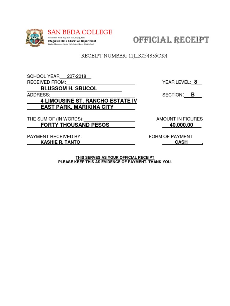 Tuition Fee Receipt Blussom | PDF | Change | Cognition