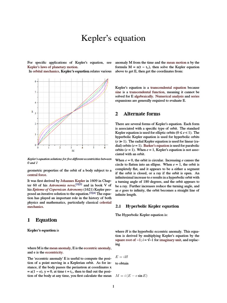 Kepler’s equation solutions for eccentric orbits | PDF | Orbit ...