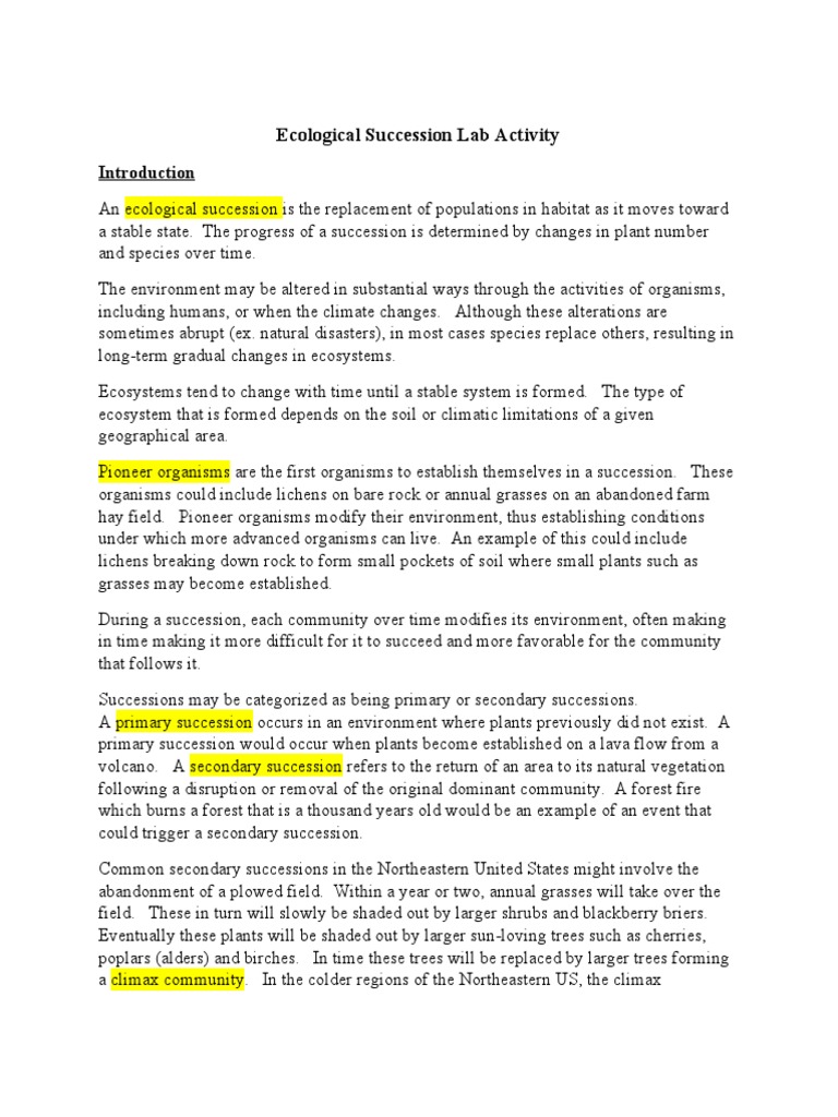 Ecological Succession Activity With Colored Pictures | PDF | Ecology ...