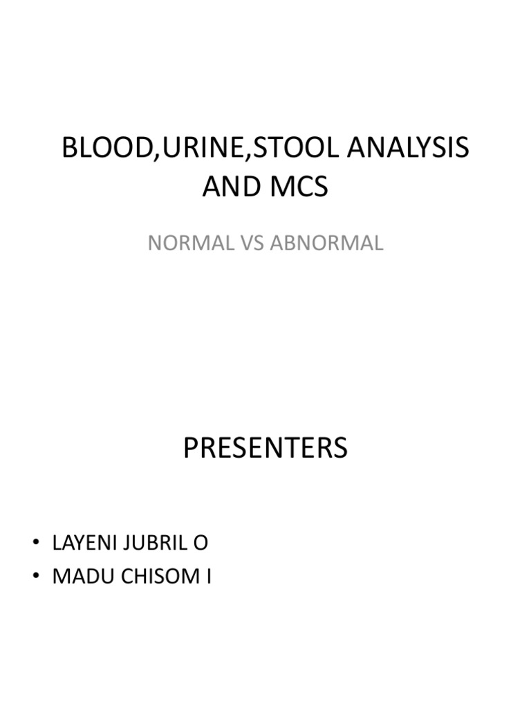 BLD, Stool, Urine Analysis & MCS | PDF | Human Feces | Diarrhea