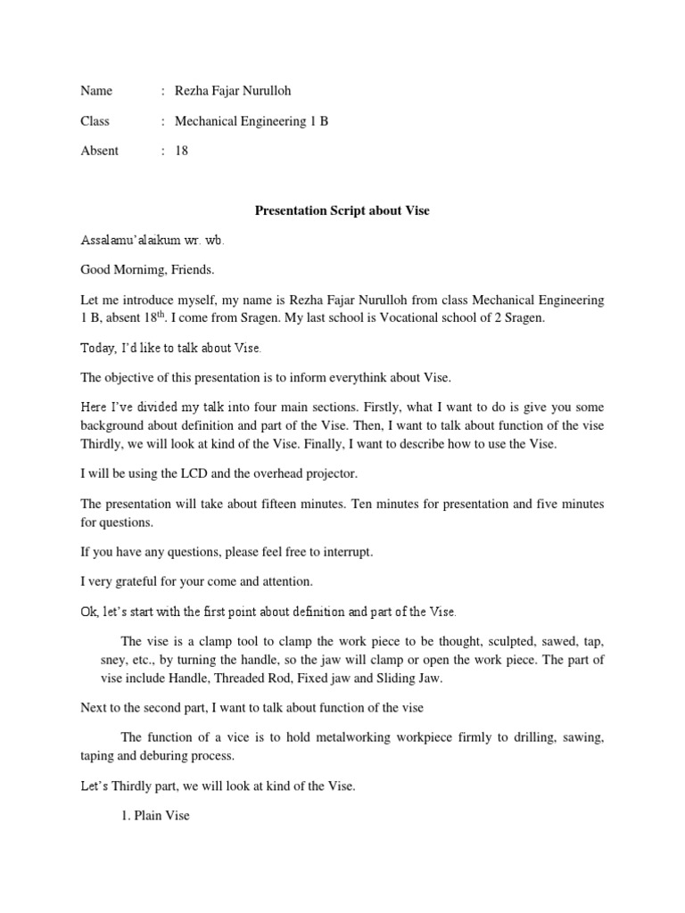 Presentation Script About Vise | PDF