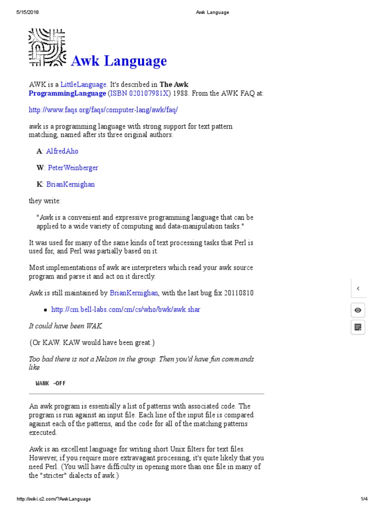 Awk Language: Littlelanguage Programminglanguage Isbn 020107981X | PDF | Perl | Programming Language