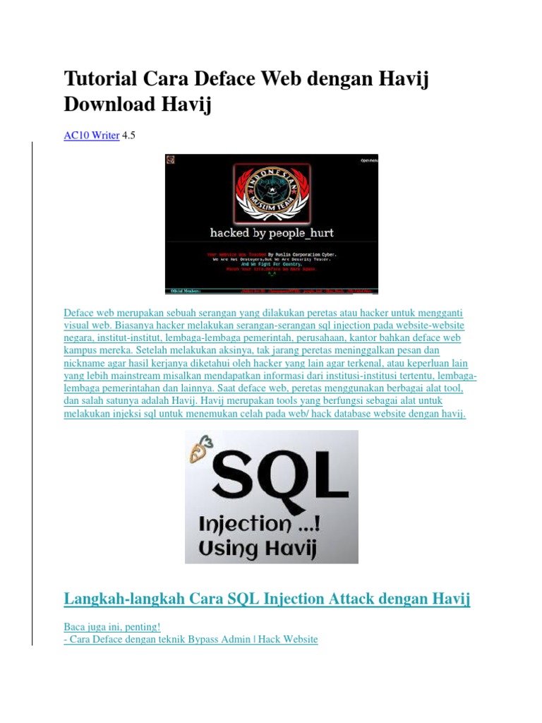Tutorial Cara Deface Web Dengan Havij Download Havij | PDF