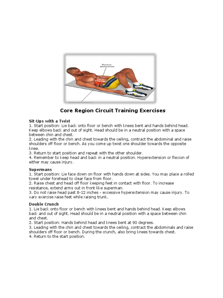 Core Region Circuit Training Exercises | PDF | Anatomical Terms Of ...