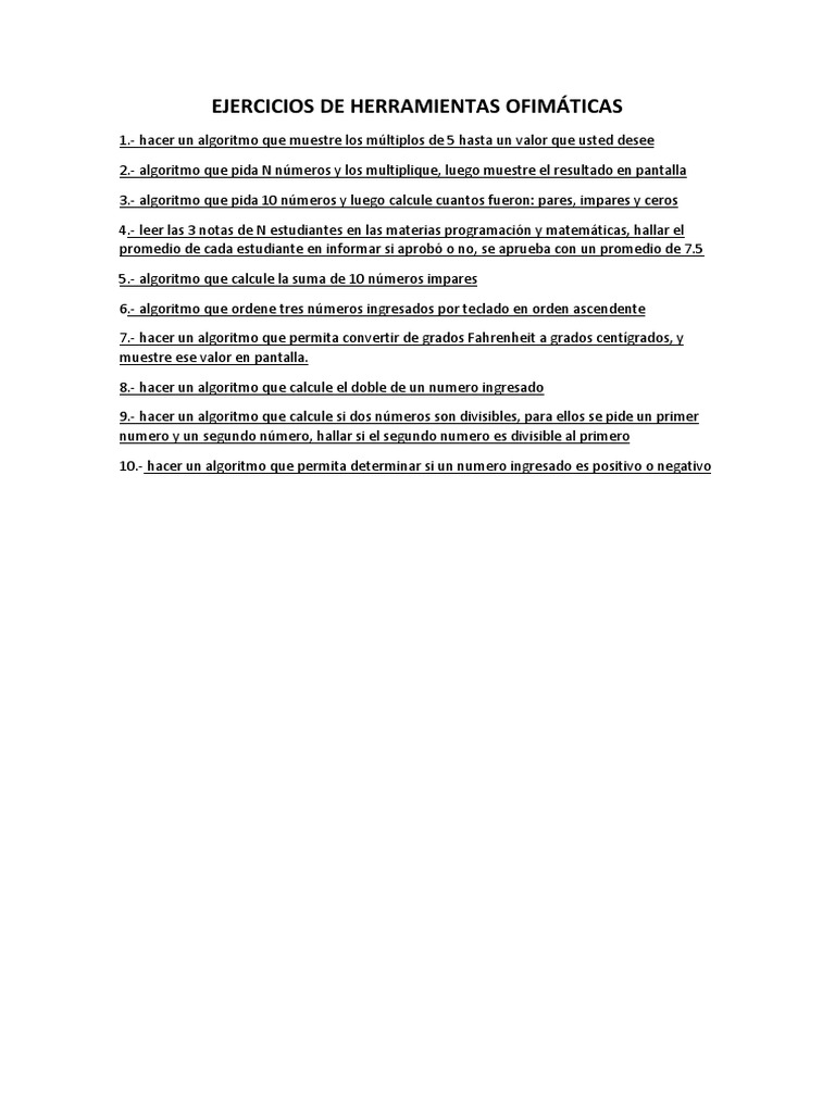 Ejercicios de Herramientas Ofimáticas | PDF | Algoritmos | Conceptos ...