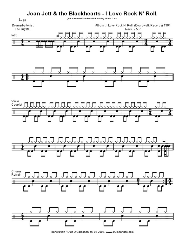 Joan Jett I Love Rock Roll Drum Sheet Music PDF | PDF