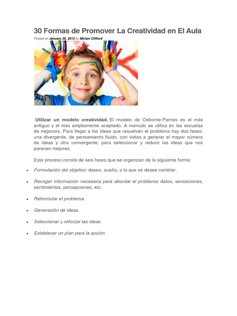 30 Formas de Promover La Creatividad en El Aula | PDF