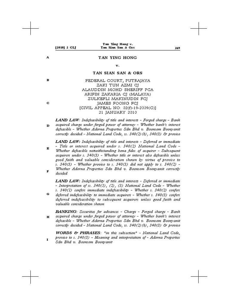 Indefeasibility of Title in Land Law | PDF | Appeal | Forgery