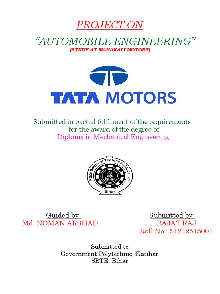 "Automobile Engineering": Project On | PDF