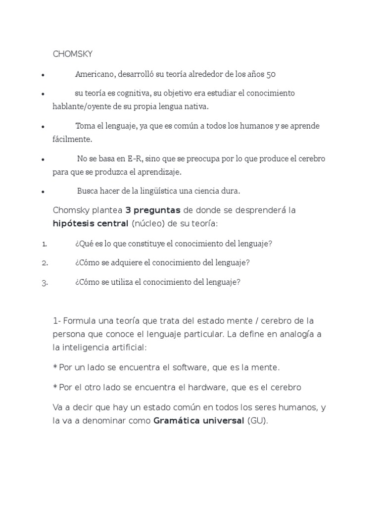 La Adquisición Del Lenguaje y La Gramática Universal - Chomsky | PDF ...