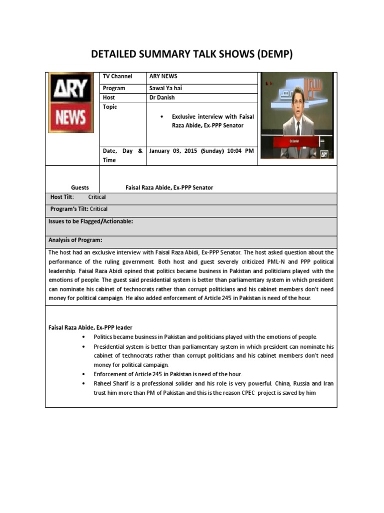 3-Detailed Summaries Talk Shows | PDF | Nawaz Sharif | Pakistan