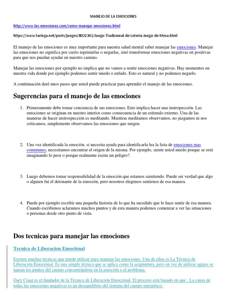 Manejo de Las Emociones | PDF | Ocio