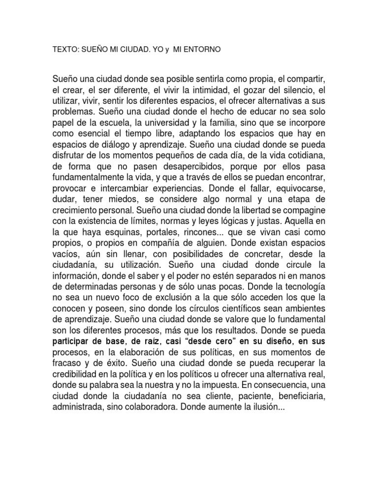 Texto: Sueño Mi Ciudad. Yo Y Mi Entorno | Descargar gratis PDF | Dormir ...