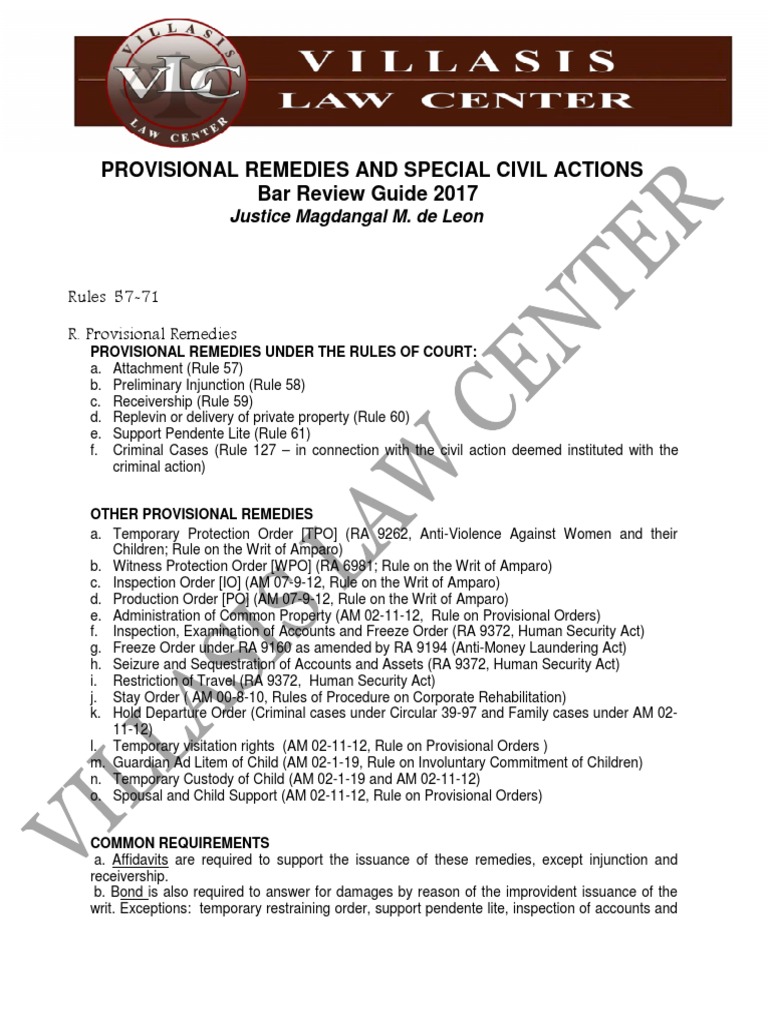 Provisional Remedies Bar Review Guide 2017 | PDF | Garnishment ...