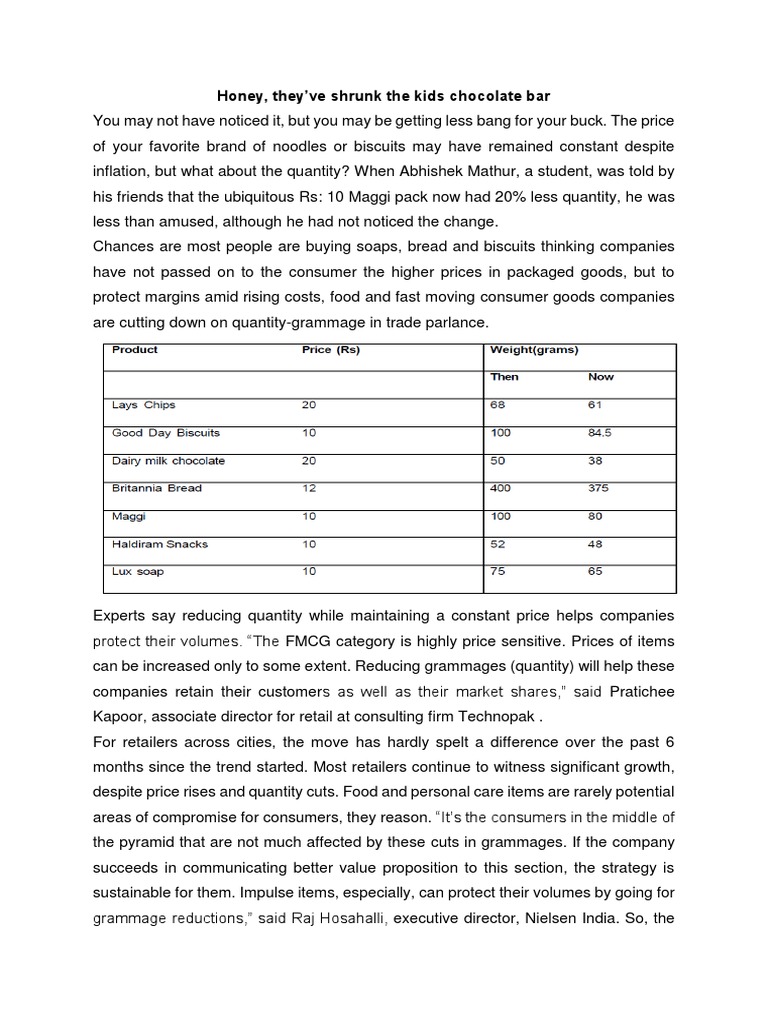 Quantity Cuts in FMCG: Consumer Impact | PDF | Business