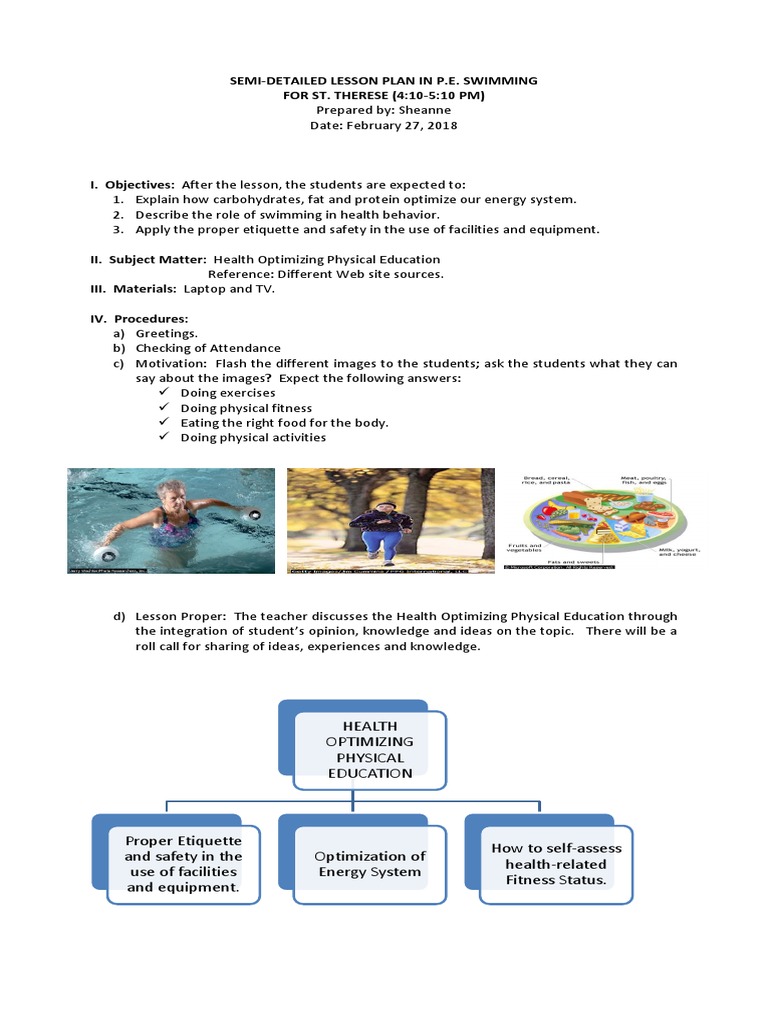Grade 12 Swimming Lesson Plan | PDF | Physical Education | Lesson Plan