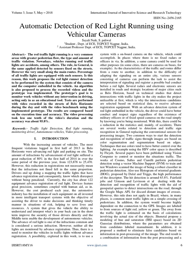Automatic Detection of Red Light Running Using Vehicular Cameras | PDF ...