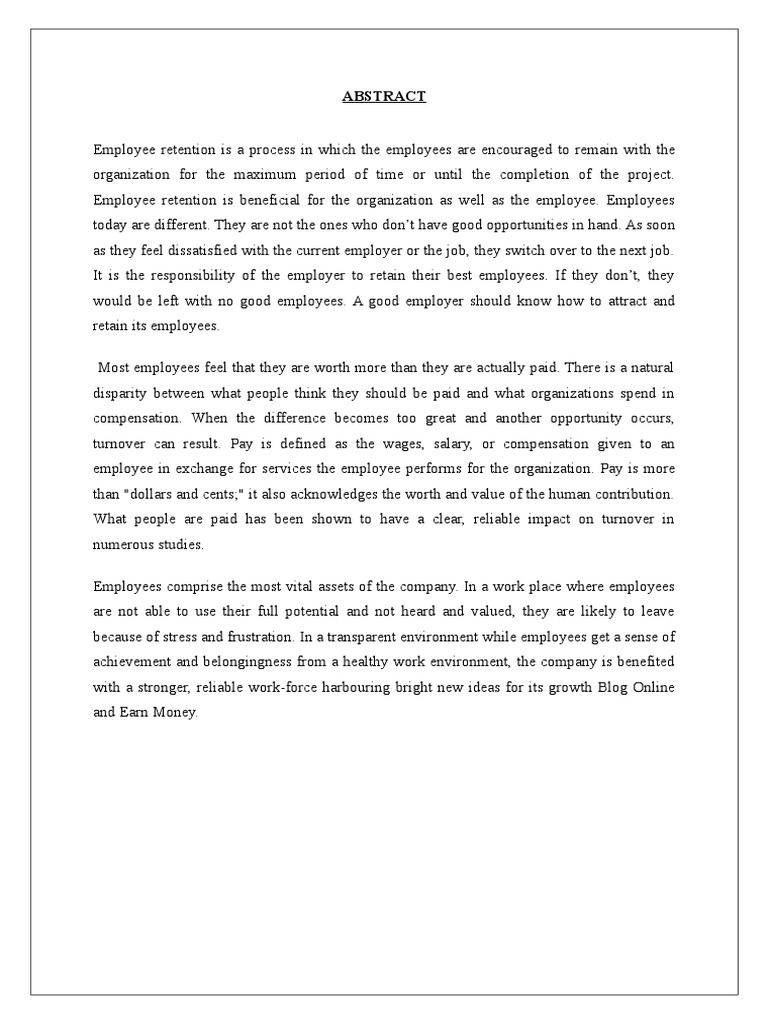 PROJECT REPORT On Employee Retention | Download Free PDF | Employee ...