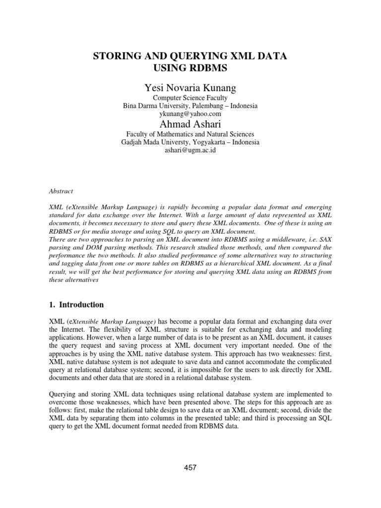 Storing and Querying XML Data Using Rdbms Yesi Novaria Kunang | PDF ...