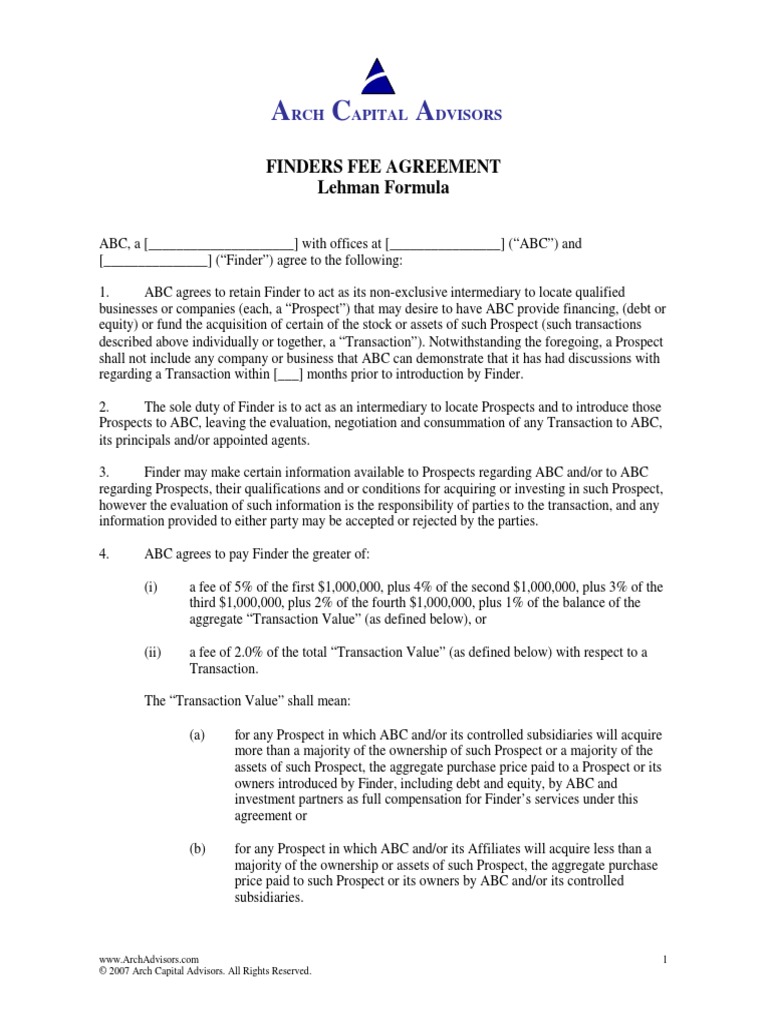 Finders Fee Agreement Template | PDF | American Broadcasting Company ...