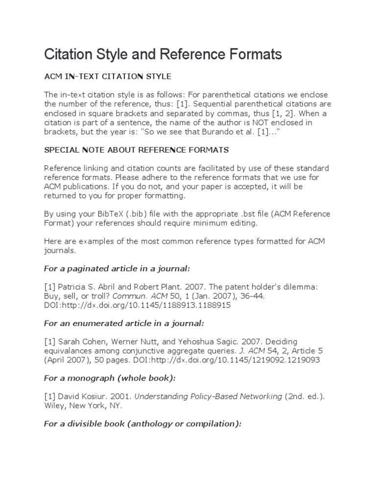 ACM Citation Style and Reference Formats | PDF | Citation | Areas Of Computer Science