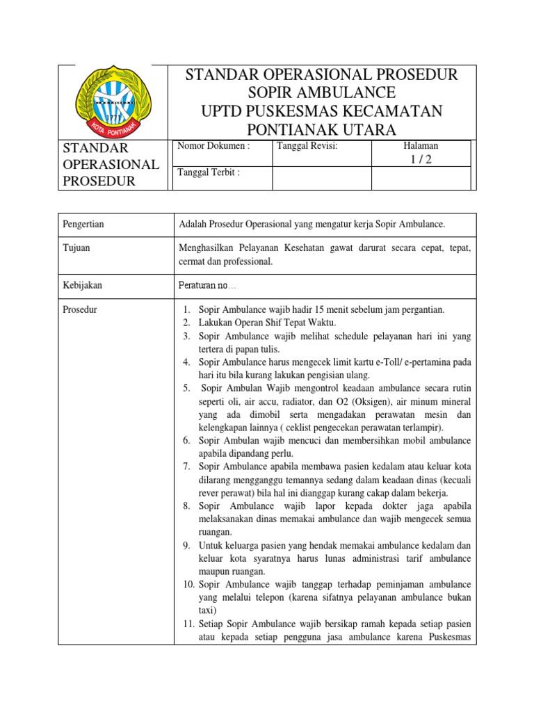 Sop Driver Ambulance | PDF