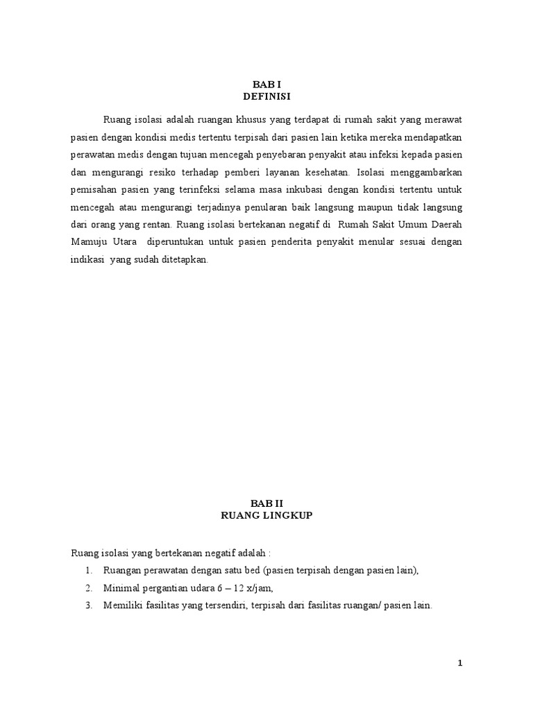 Prosedur Ruang Isolasi Pasien TBC | PDF