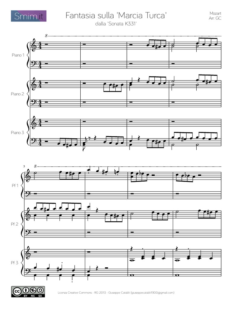 Mozart Marcia Turca GC PF 6 Mani Spartito Completo e Parti Separate PDF ...