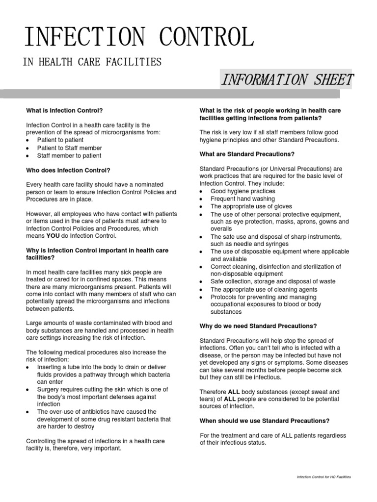 Infection Control: Information Sheet | PDF | Infection Control | Infection