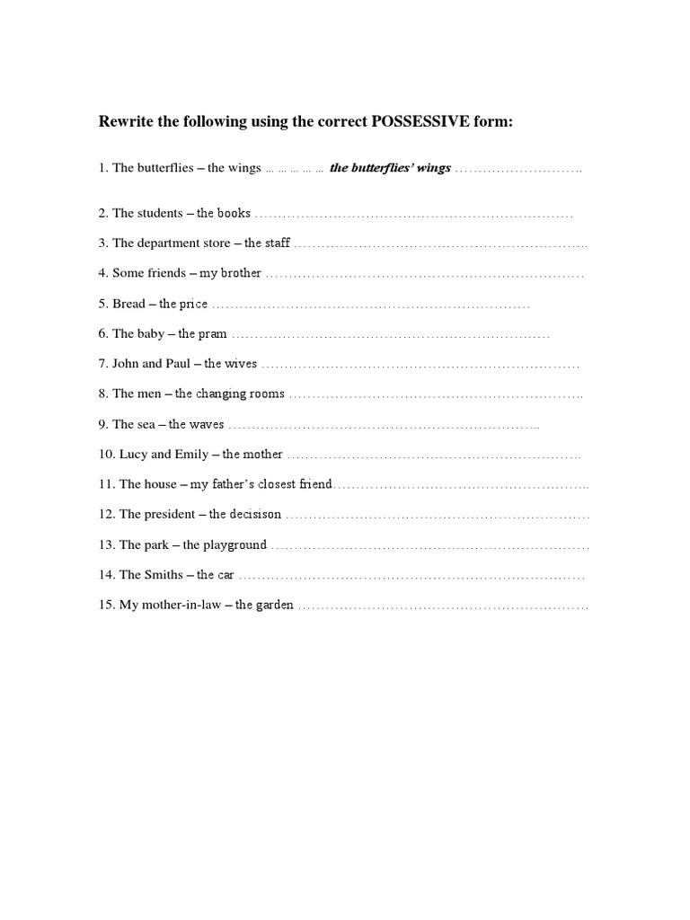 Rewrite The Following Using The Correct POSSESSIVE Form | PDF | History