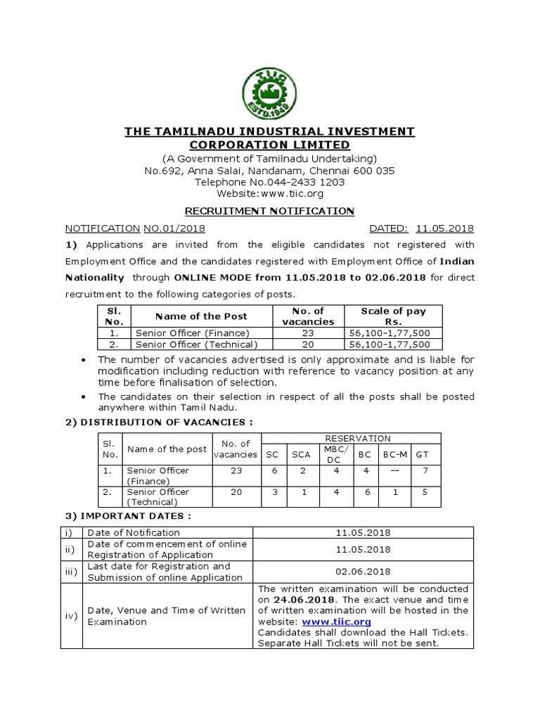 TIIC Recruitment 2018 For 43 Senior Officer Vacancies | PDF | Identity ...