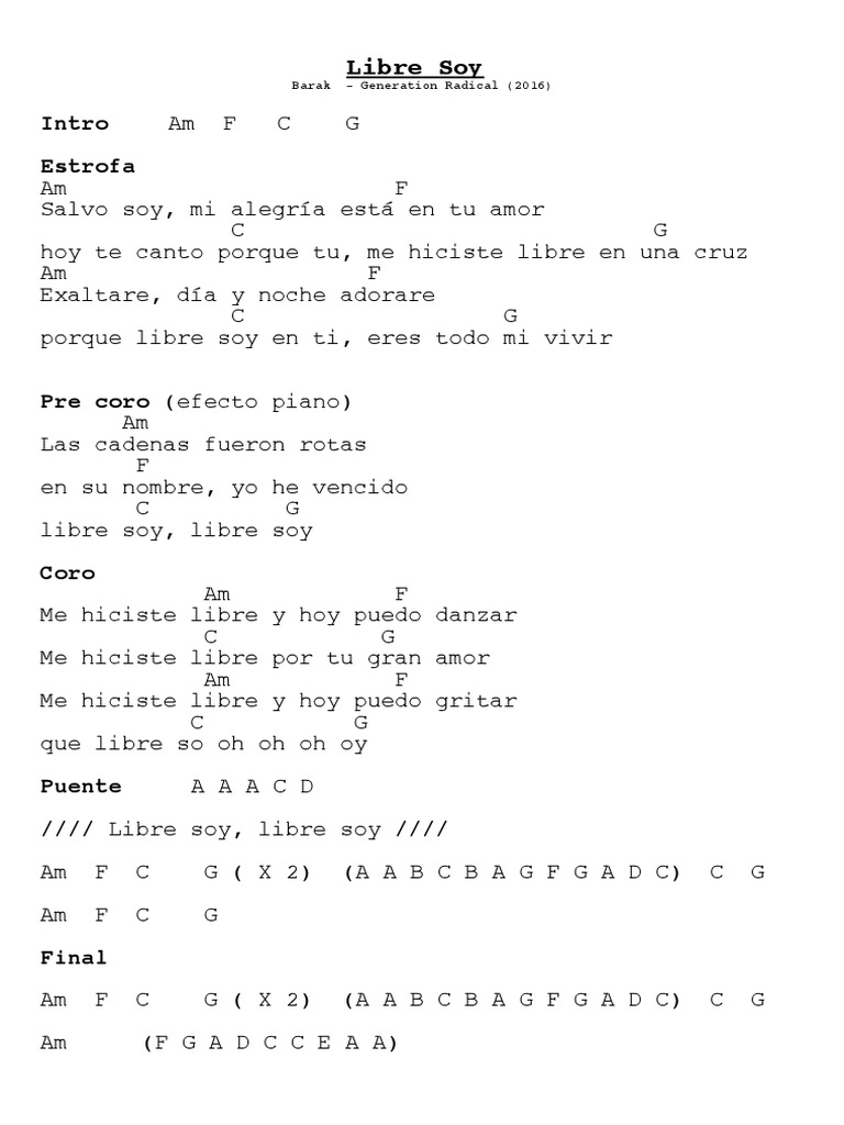 Libre Soy (Barak y Alex Campos) | PDF