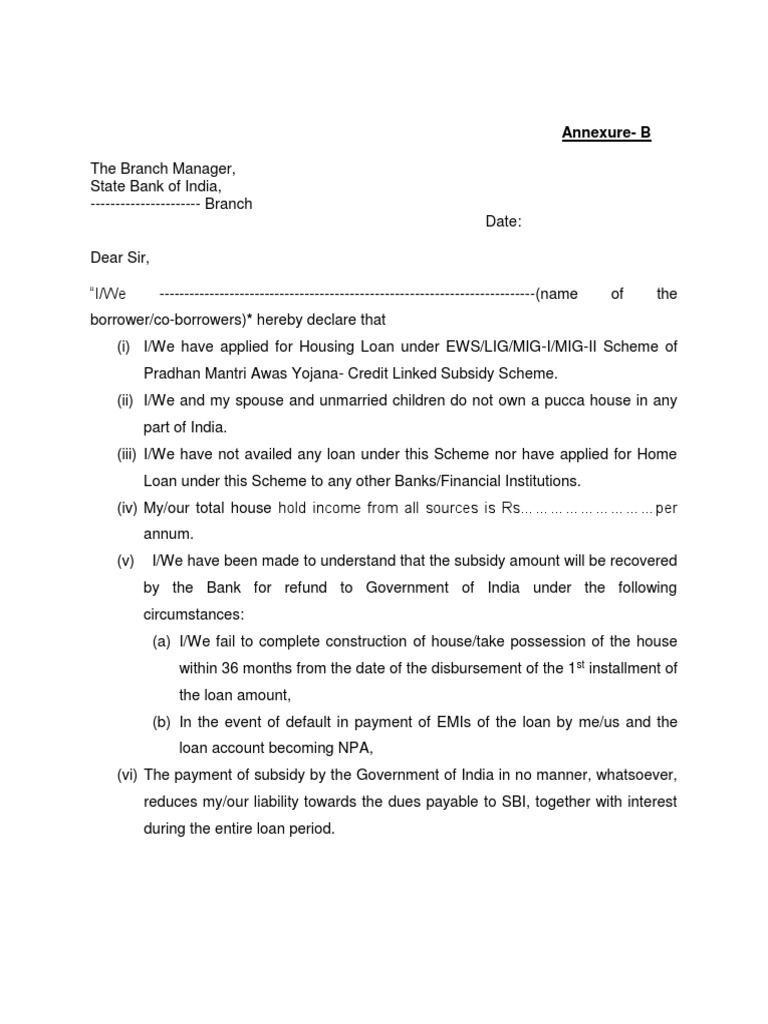 PMAY Annexure B and C SBI Bank | PDF | Loans | Identity Document