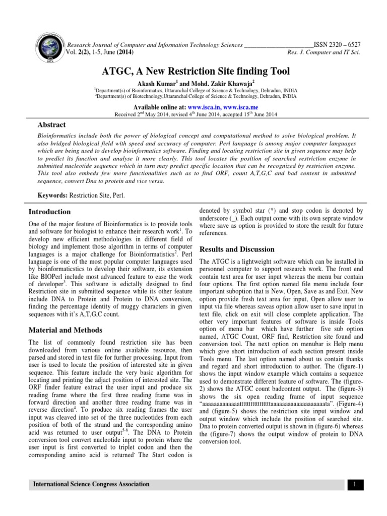 ATGC, A New Restriction Site Finding Tool | PDF | Open Reading Frame ...