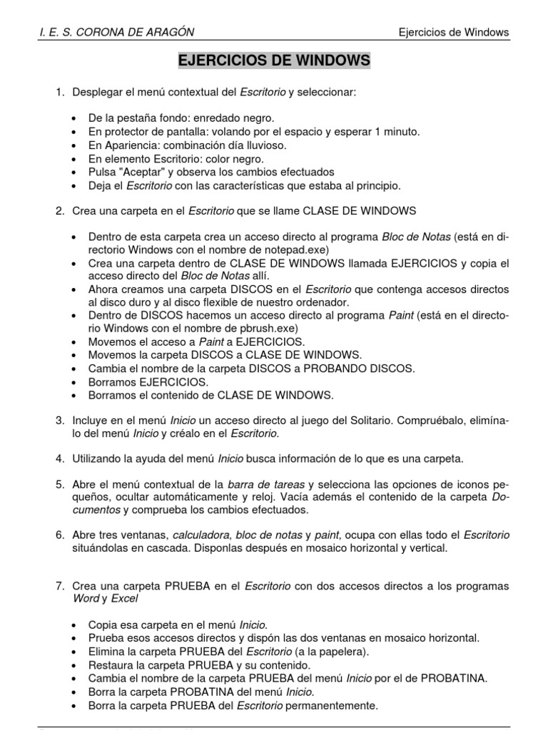 Ejercicios de Windows | PDF