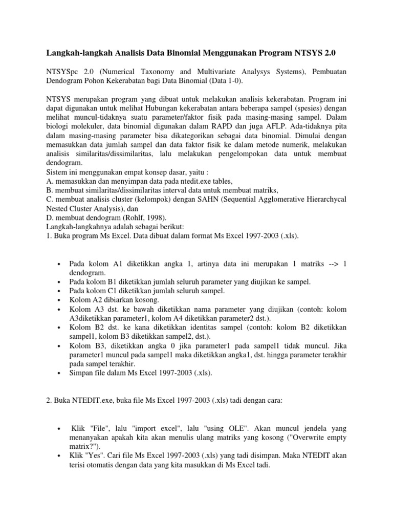 Langkah-Langkah Analisis Data Binomial Menggunakan Program NTSYS 2.0 | PDF