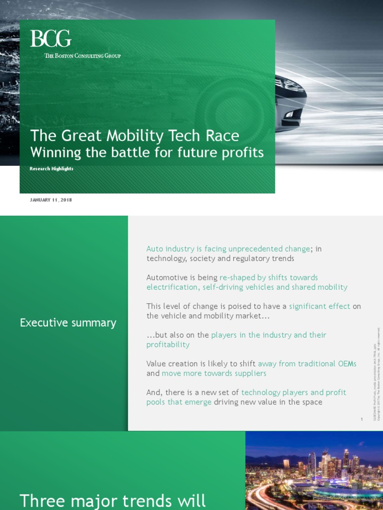 BCG - The Great Mobility Tech Race | PDF | Hybrid Vehicle | Plug In Hybrid