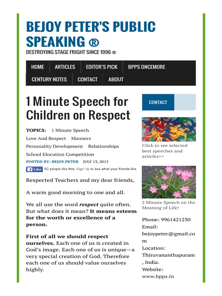 1 Minute Speech For Children On Respect - Bejoy Peter's Public Speaking ...