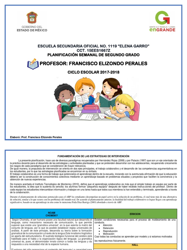 Planificación semanal de segundo grado para desarrollar competencias ...