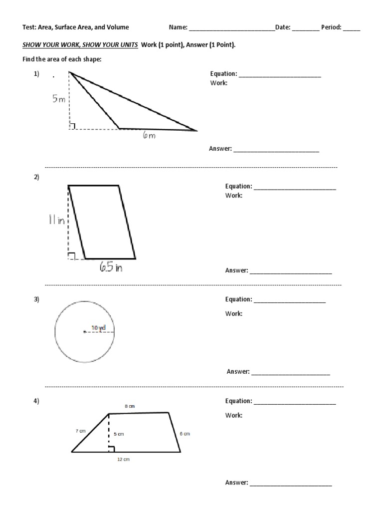 Geometry Test: Area & Volume | PDF | Area | Geometry