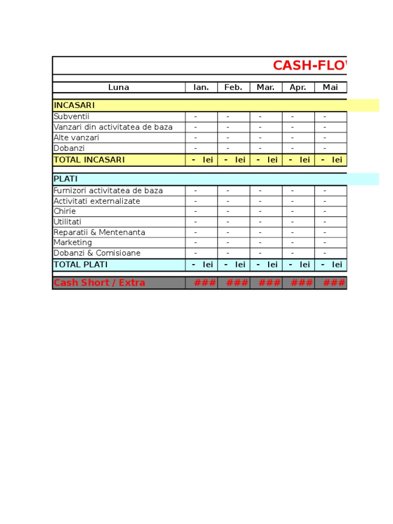 Cash-Flow Lunar: Luna Ian. Feb. Mar. Apr. Mai Incasari | PDF