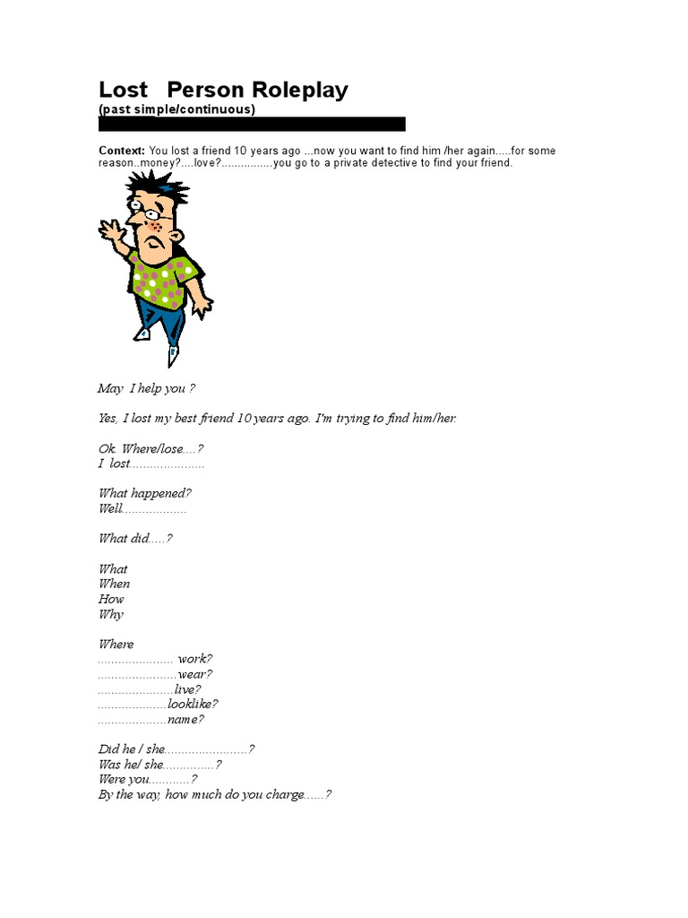 Lost Person Roleplay: (Past Simple/continuous) | PDF