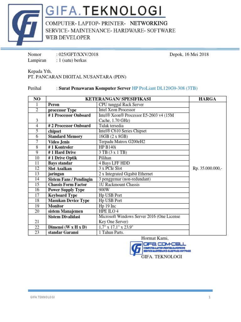 Penawaran Harga Komputer Server Gifa | PDF