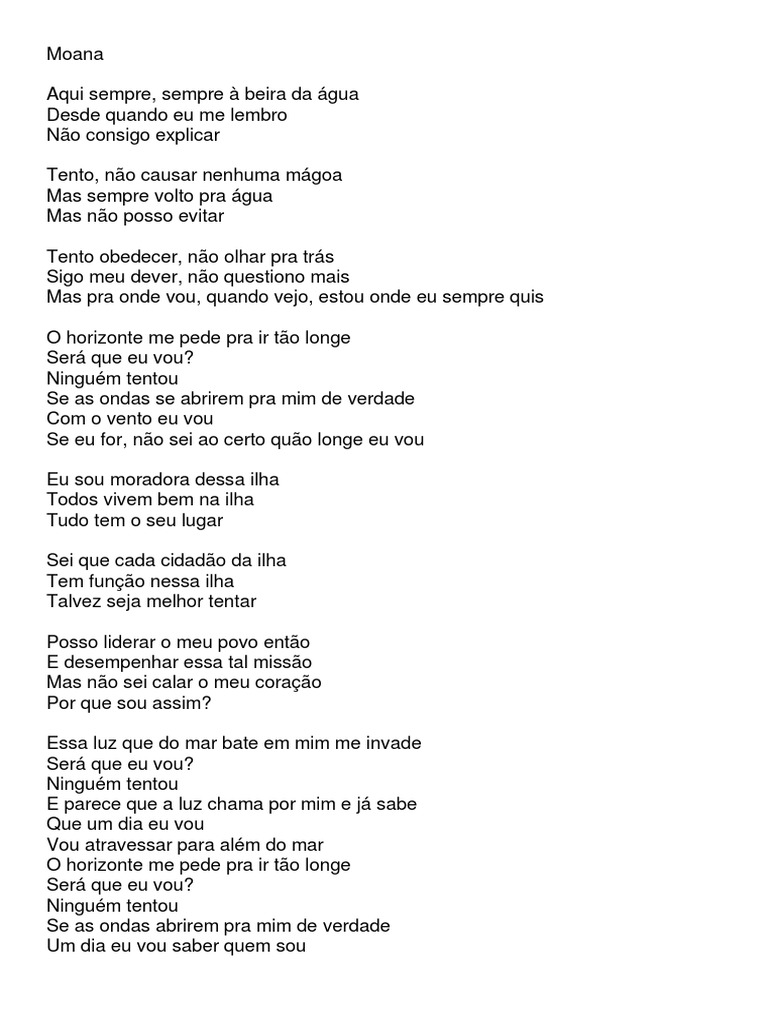 Letra Da Música de Moana | PDF | Moana (filme de 2016)
