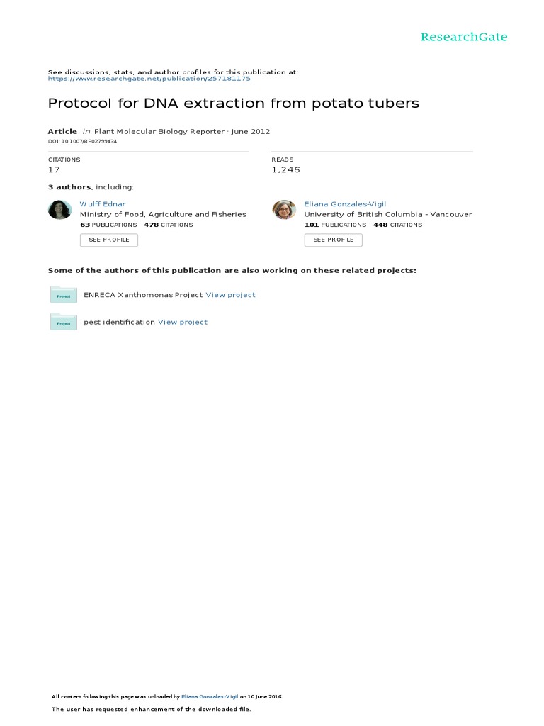 Wulff 2002 Dna Extraction From Potato Tubers | PDF | Potato | Polymerase Chain Reaction