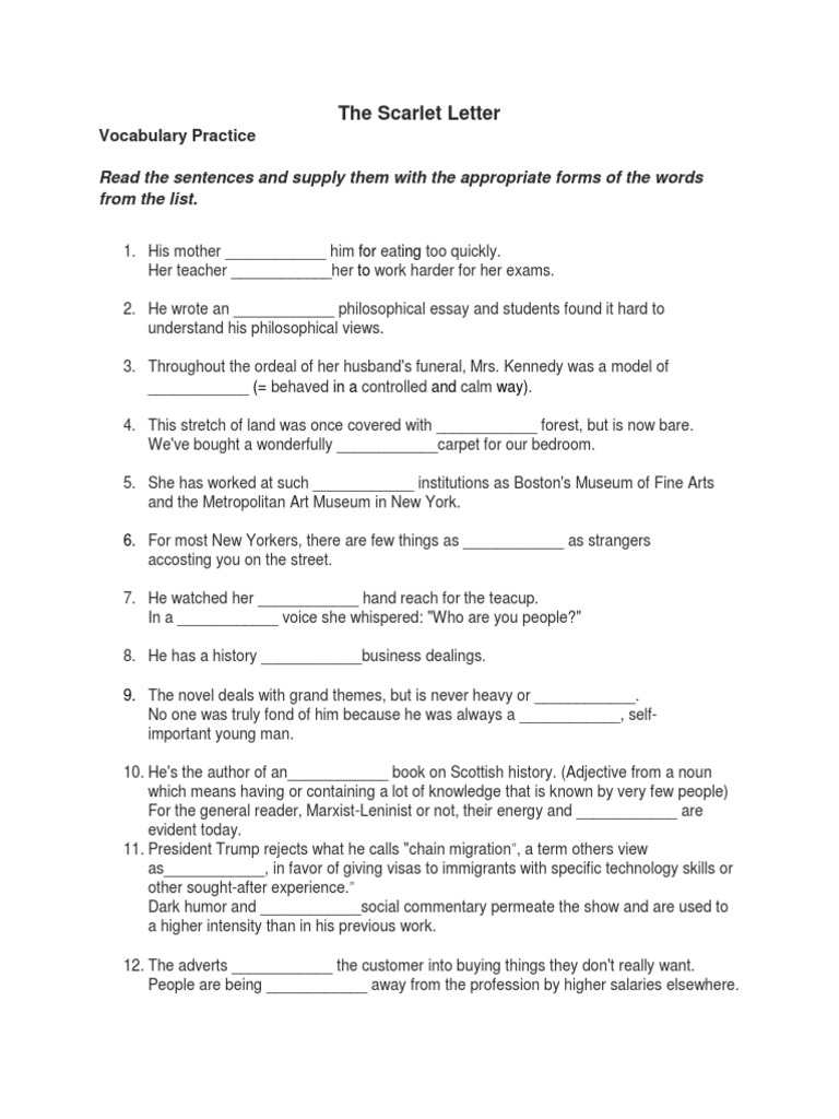 Vocabulary, Scarlet Letter | PDF | General Fiction