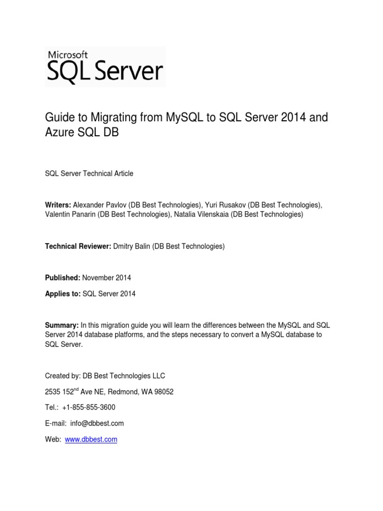 Migrating MySQL To SQL Server 2014 and Azure SQL DB | PDF | Integer ...