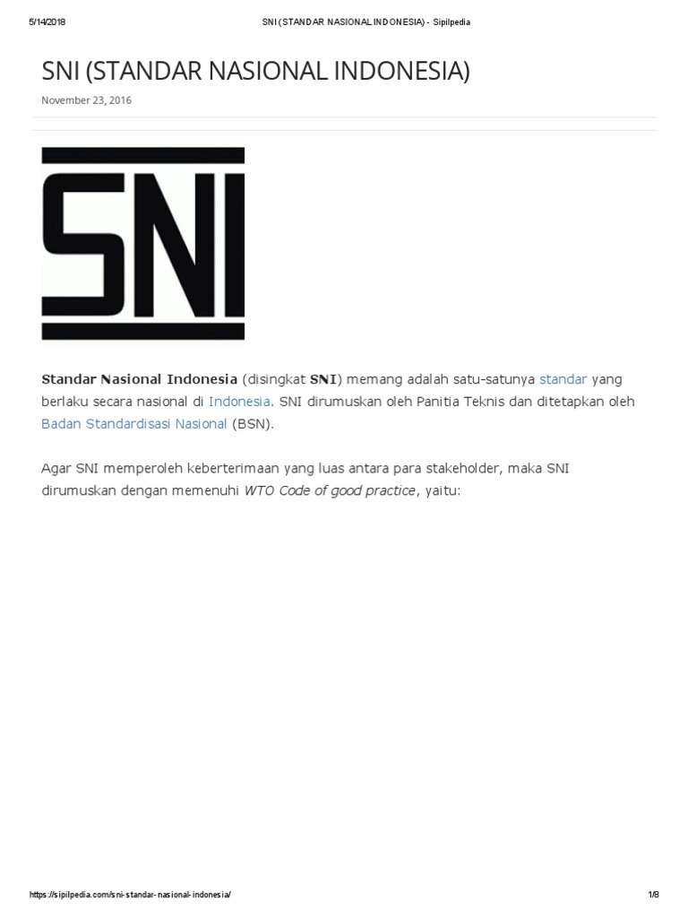 Sni (Standar Nasional Indonesia) - Sipilpedia | PDF